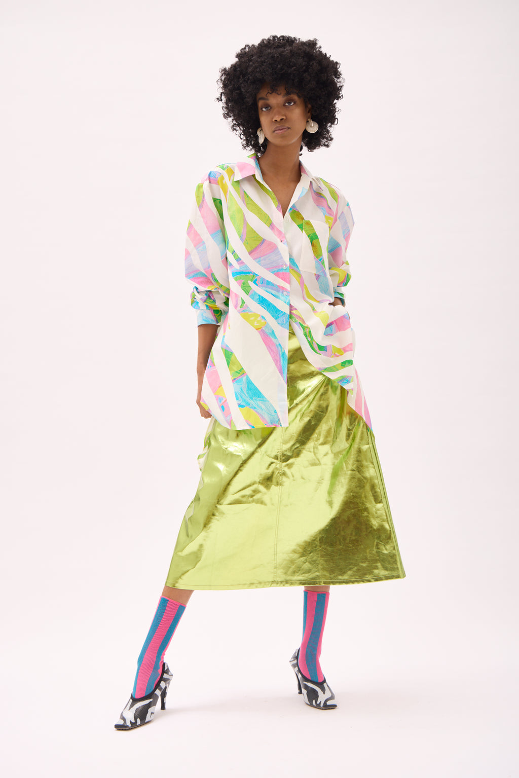 ALANA HIGH WAIST A-LINE SKIRT - NEON GREEN VEGAN LEATHER – Gary Bigeni